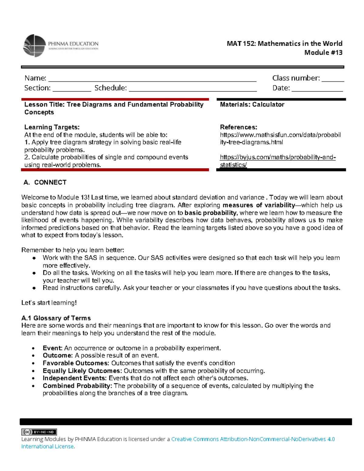 MAT 152: Module 13 - Tree Diagrams & Basic Probability Concepts - Studocu