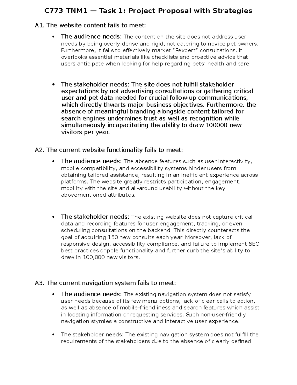 C773 TNM1 Task 1: Website Proposal for Enhanced User Engagement - Studocu