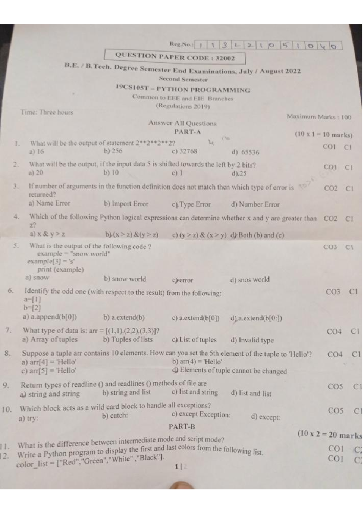 Python Programming 2nd Sem Exam QP - July 2022 (Code: 32002) - Studocu