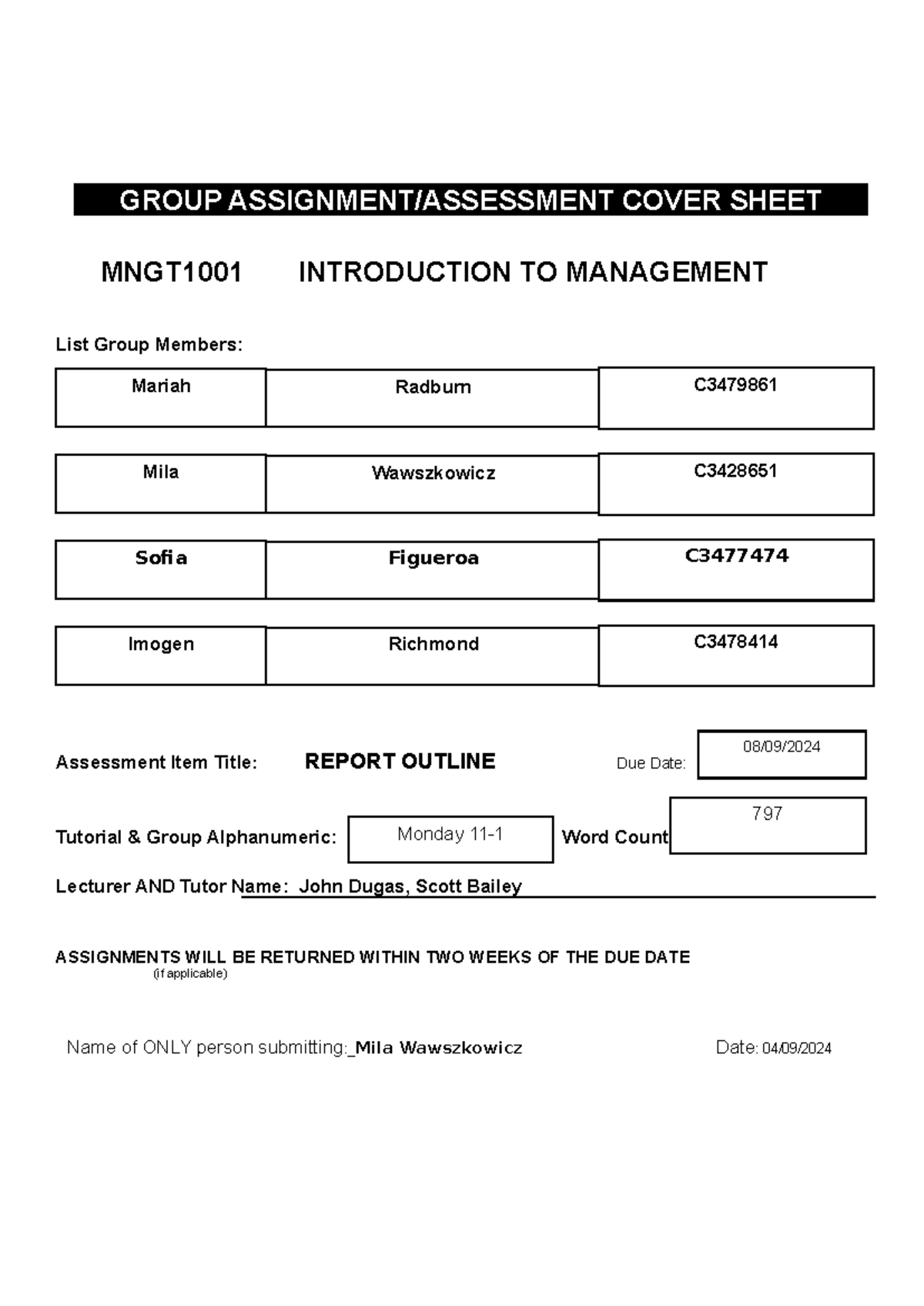 MNGT1001 Group Project Report Outline: Marketing Creatives Strategy ...