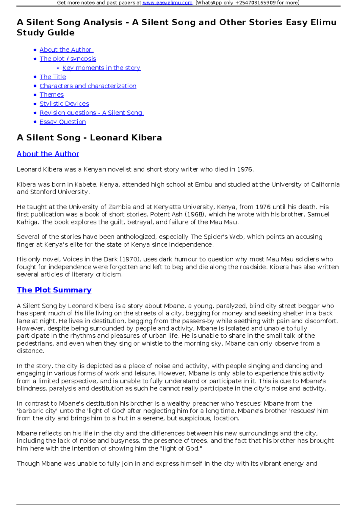 A Silent Song Analysis Study Guide for Literature Course (LIT101) - Studocu