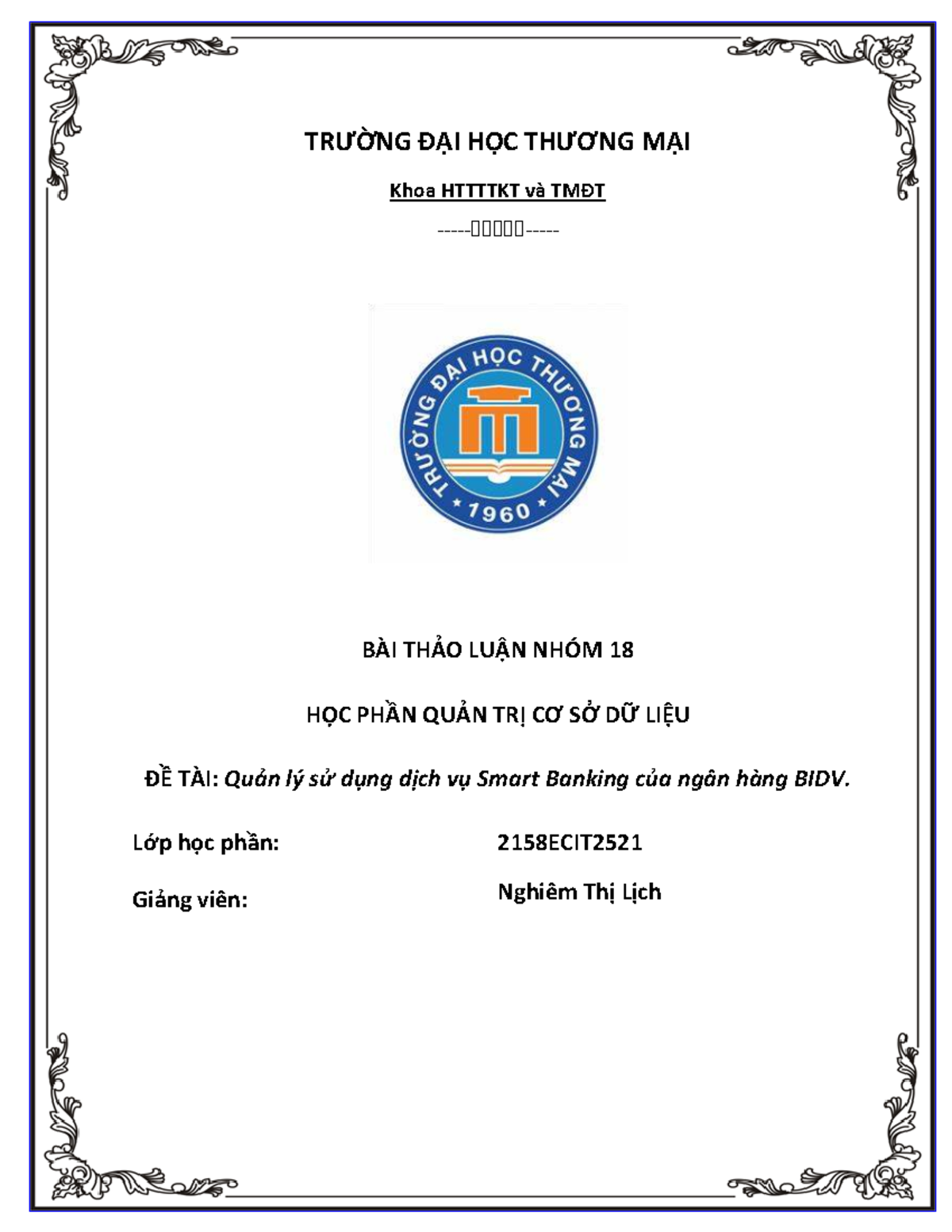 BÀI THẢO LUẬN NHÓM 18: QUẢN TRỊ CƠ SỞ DỮ LIỆU - Smart Banking ...