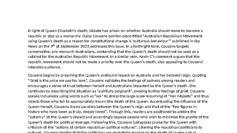 Cousens Argument Analysis: The Monarchy vs. Republic Debate in ...