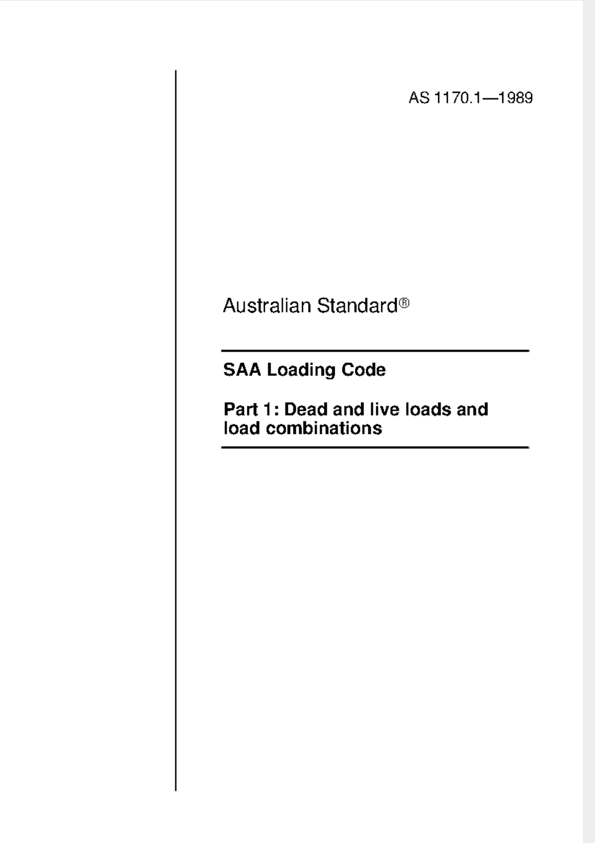 AS 1170.1-1989: SAA Loading Code - Dead & Live Loads Overview - Studocu