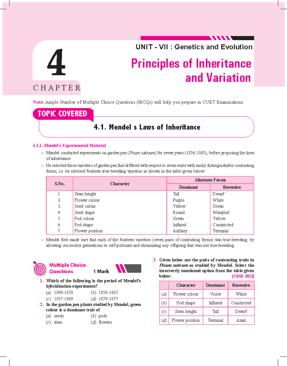 Principles of Inheritance and Variation 121: Chapter Notes with MCQs ...
