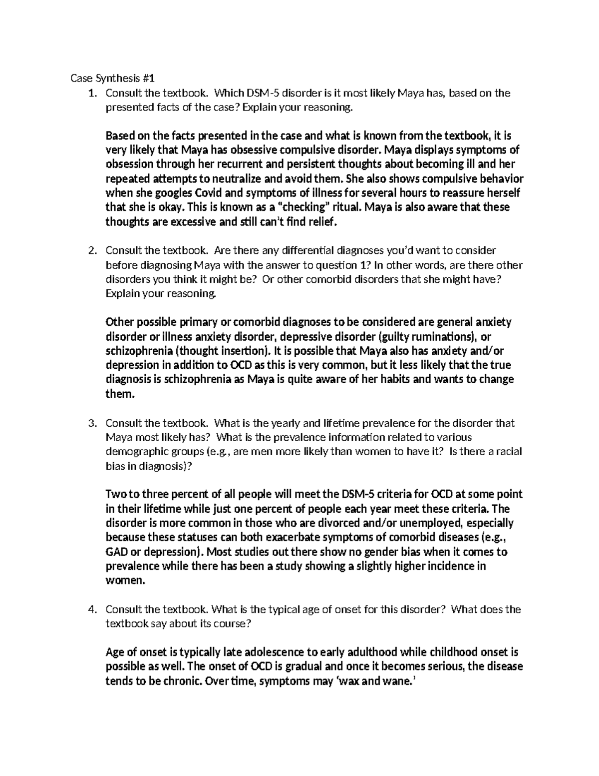Case Study: DSM-5 Diagnosis & Treatment of Maya's OCD - Studocu