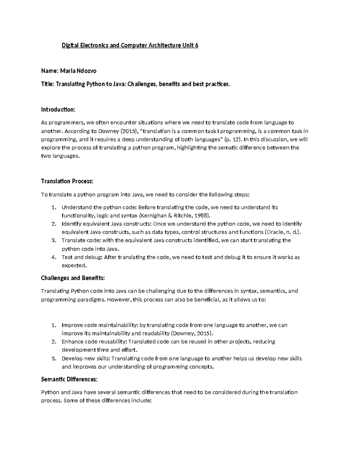 Digital Electronics and Computer Architecture Unit 6 - Introduction: As programmers, we often ...