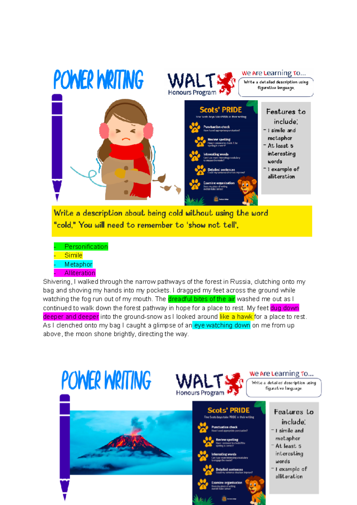 Creative writing - notes - Personification Simile Metaphor Alliteration ...