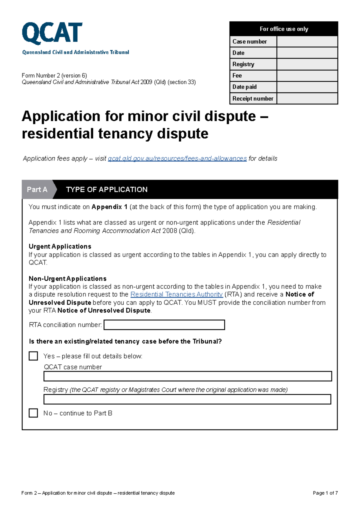 QCAT Form 2: Application for Minor Civil Dispute in Tenancy - Studocu