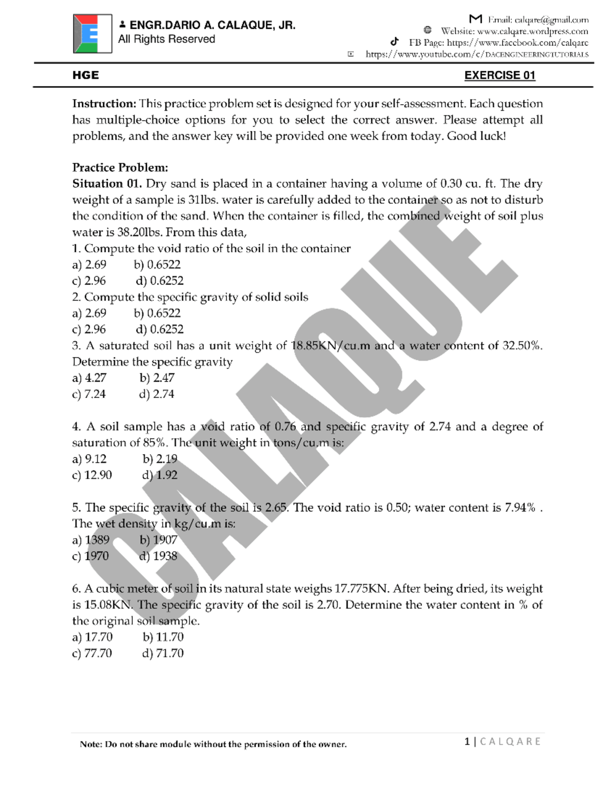 CE602 HGE Exercise 01-conv - Civil Engineering Major in Geotechnical ...