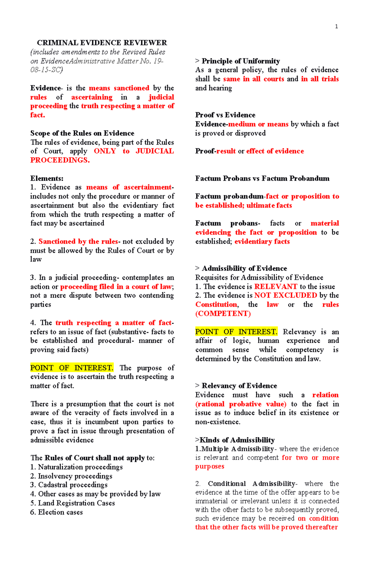 Criminal- Evidence-1 - Handouts - CRIMINAL EVIDENCE REVIEWER (includes ...