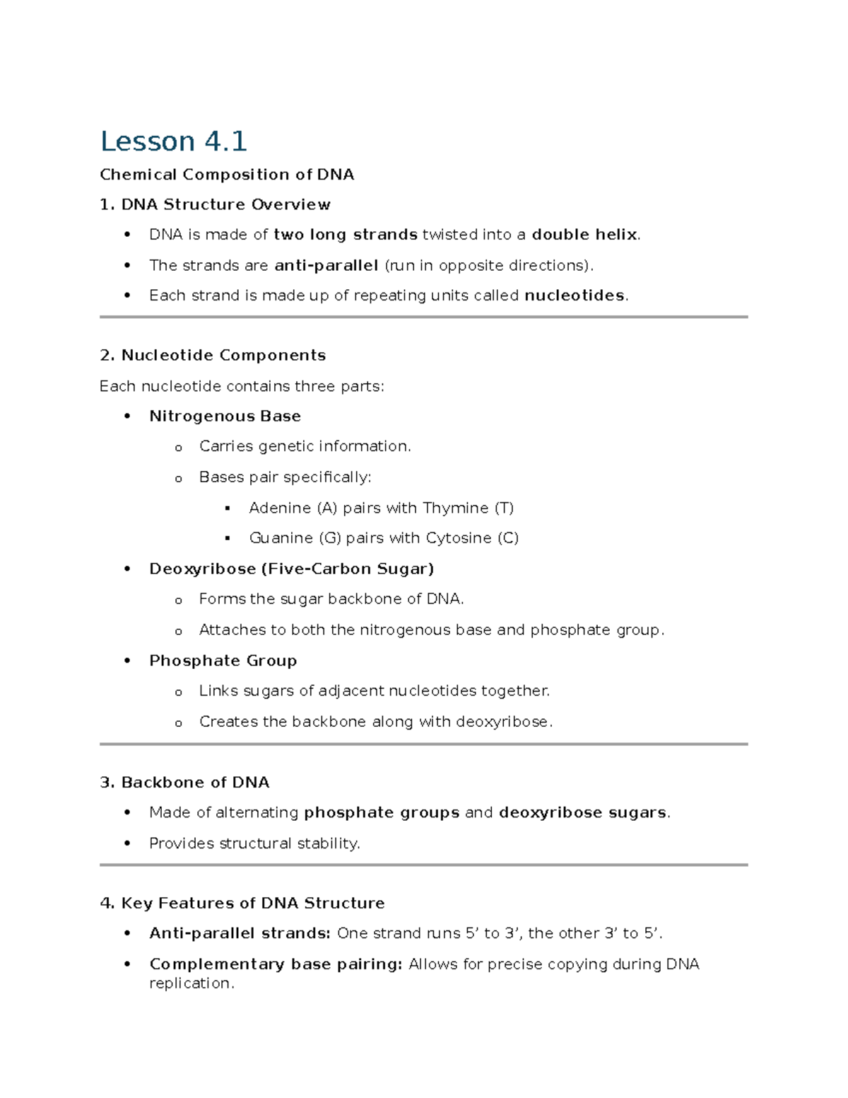 Study Guide: DNA Structure & Replication Models (Lesson 4.1-4.4) - Studocu