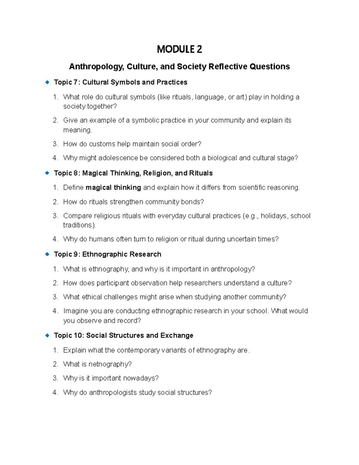 Anthropology Study Guide: Reflective Questions on Culture & Society ...