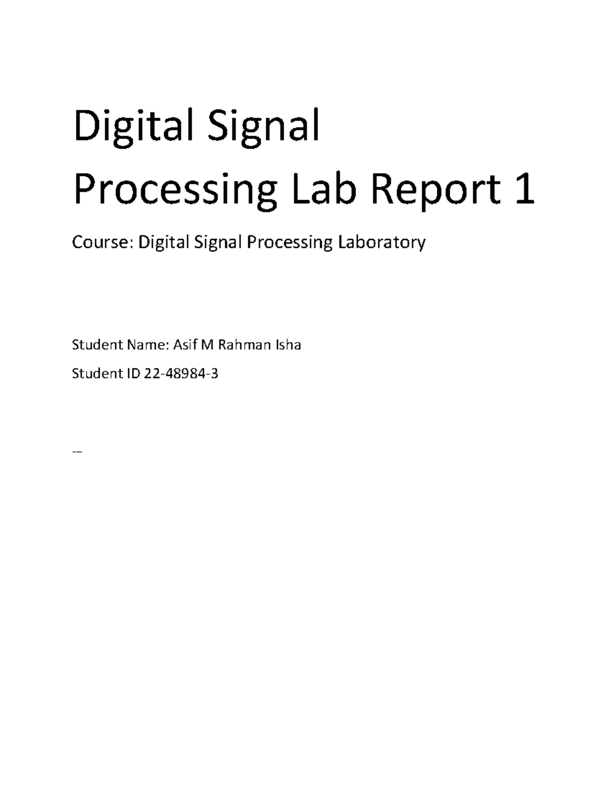 Digital Signal Processing Lab Report 1: MATLAB Basics and Sinusoids - Studocu