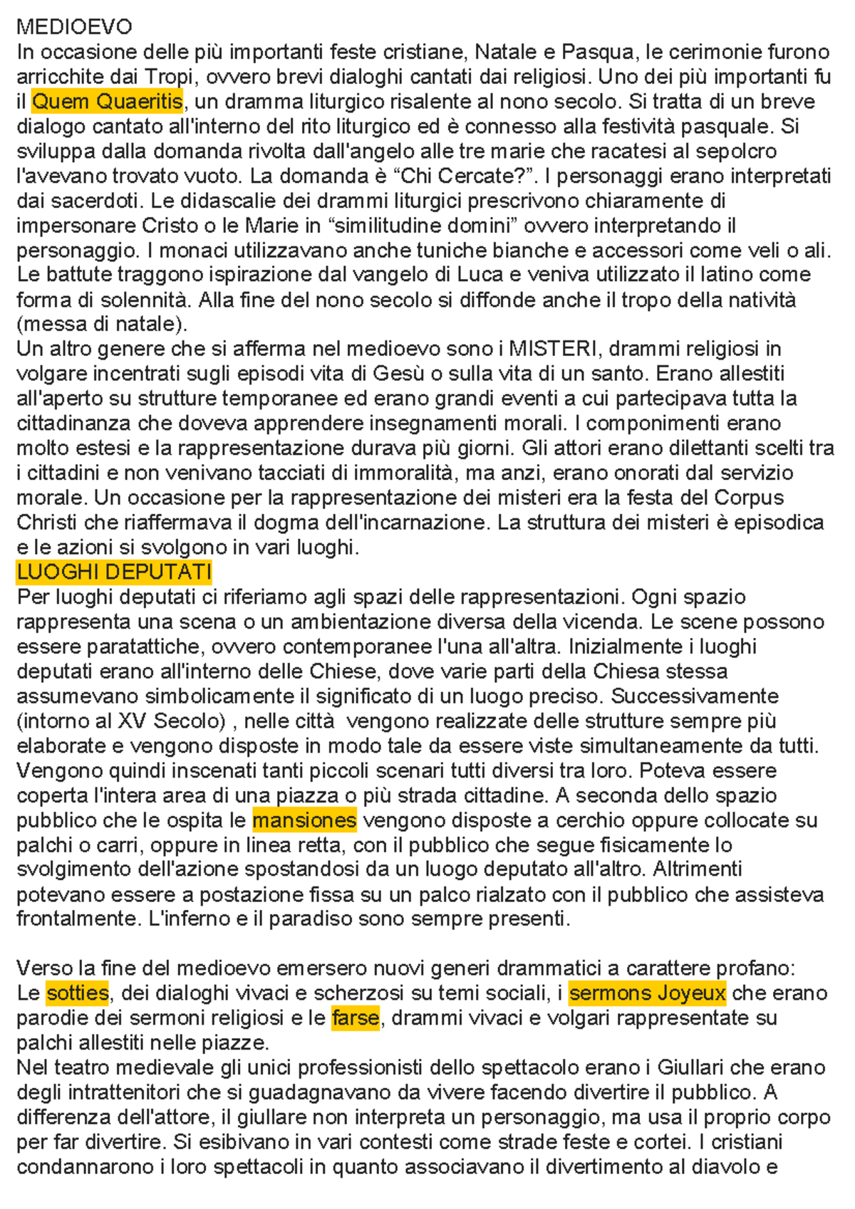Teatro Medievale: Tropi e Misteri nel Rito Liturgico - Studocu