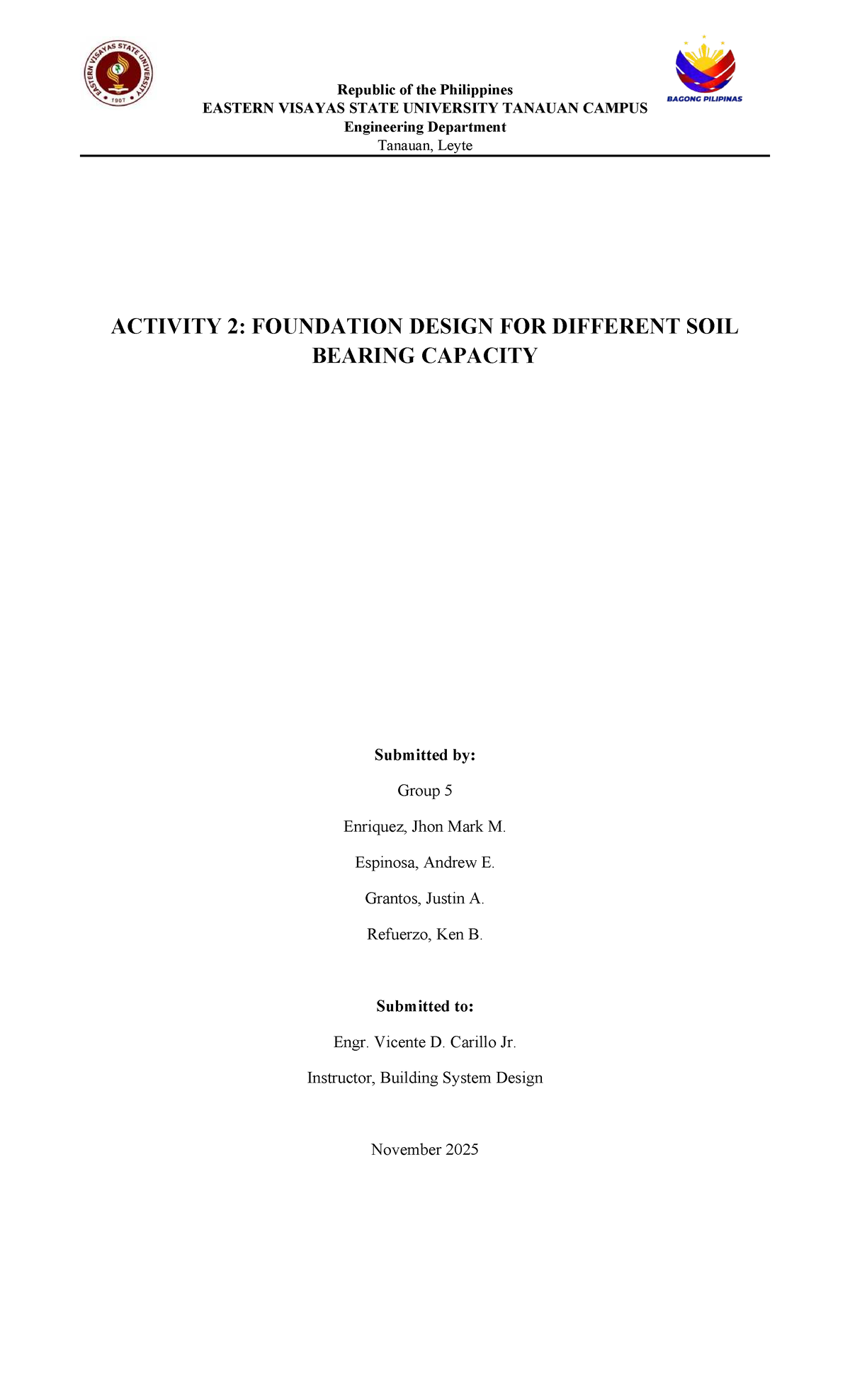 Activity 2: Foundation Design for Varying Soil Bearing Capacity - Studocu