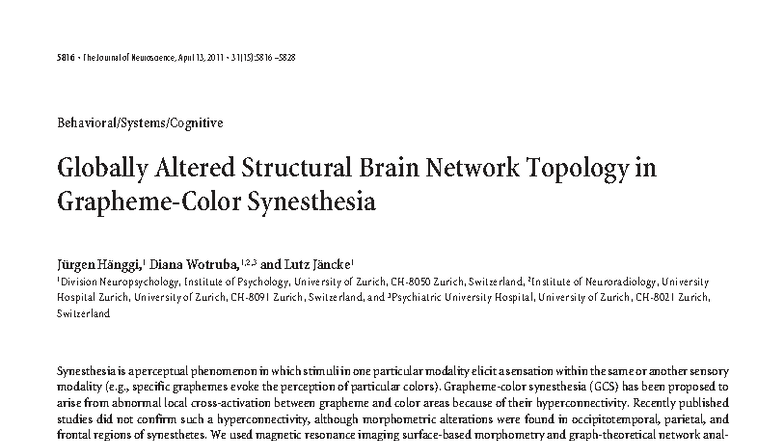 5816 Brain Network Topology Alterations in Synesthesia: A Study - Studocu