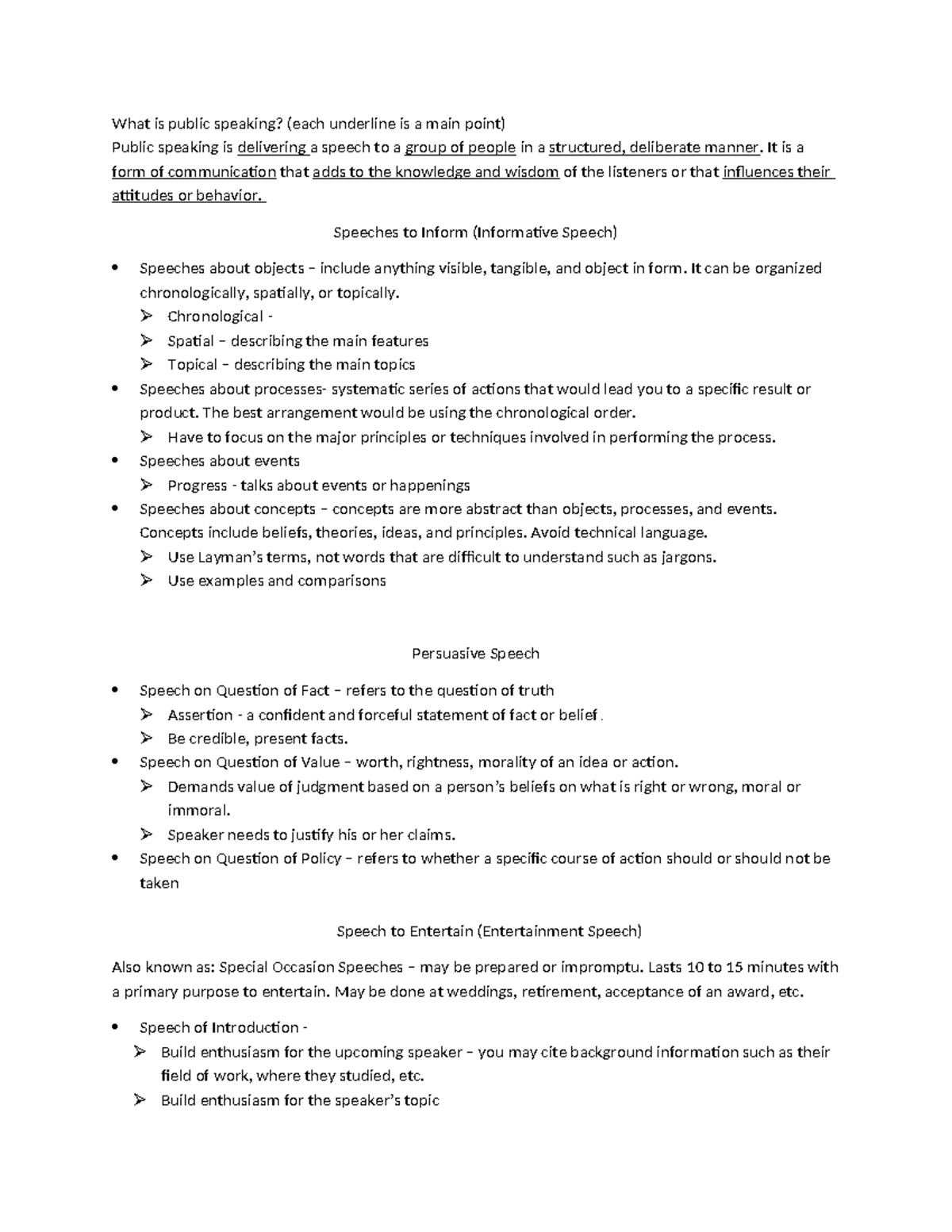 Public Speaking Notes - What is public speaking? (each underline is a ...