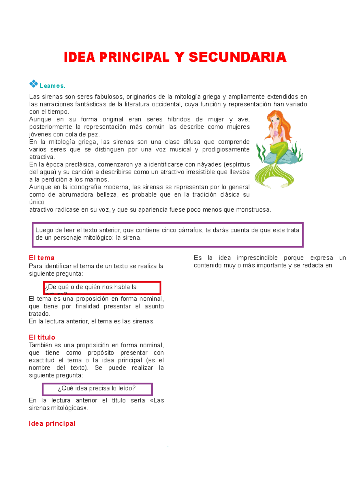 Análisis de la Idea Principal y Secundaria en Literatura - Studocu