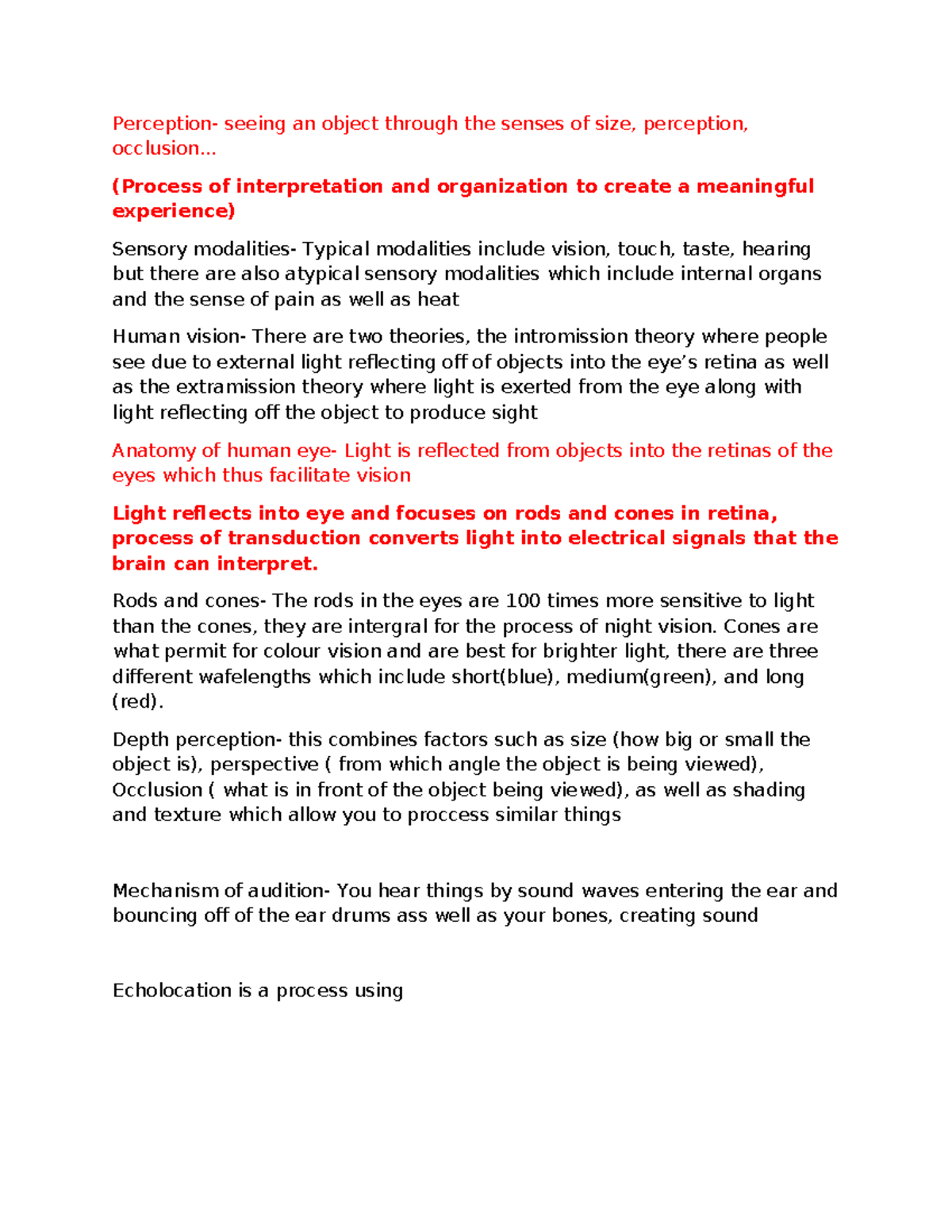 Cog Sci Exam Review - Sensory Perception and Interpretation - Studocu