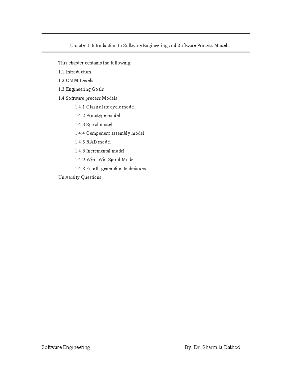 Software Engineering (CS101) - Chapter 1: Introduction & Process Models - Studocu