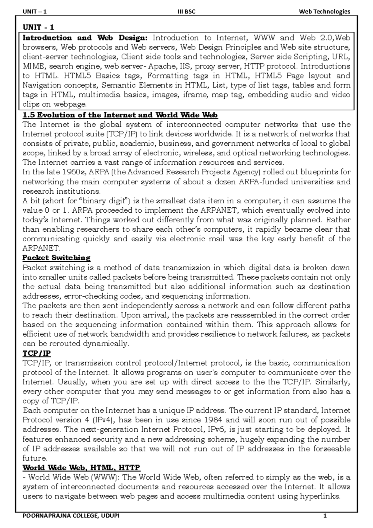 Unit 1: Introduction to Web Design and HTML Basics Overview - Studocu