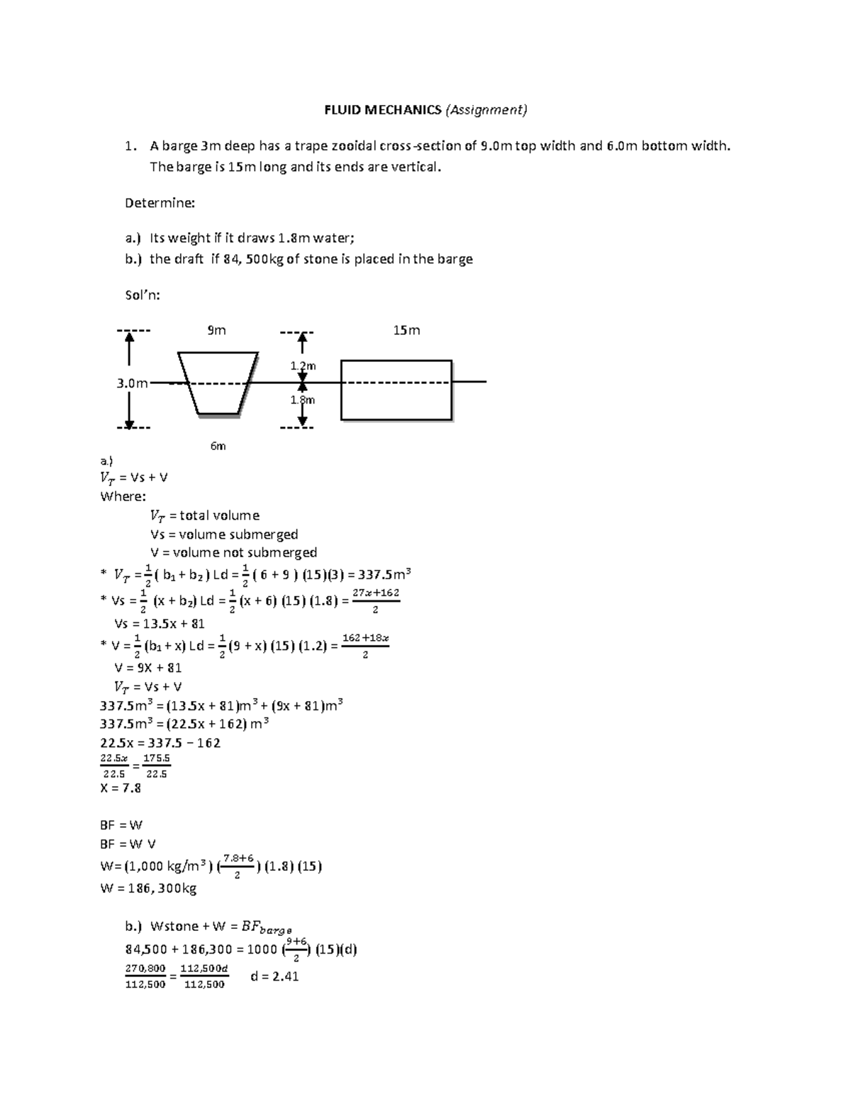 Fluid Mechanics Assignment: Sample Problems in Buoyancy - Studocu