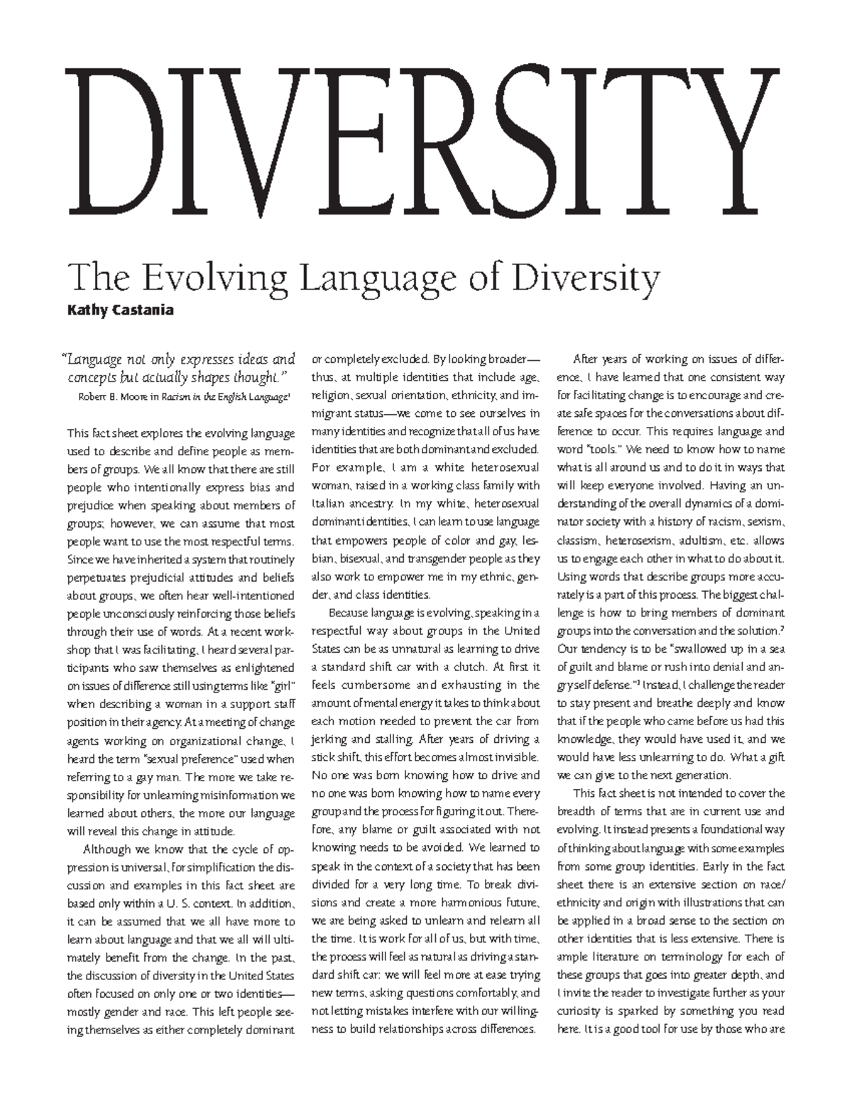 Diversity Fact Sheet #2: The Evolving Language of Diversity - Studocu