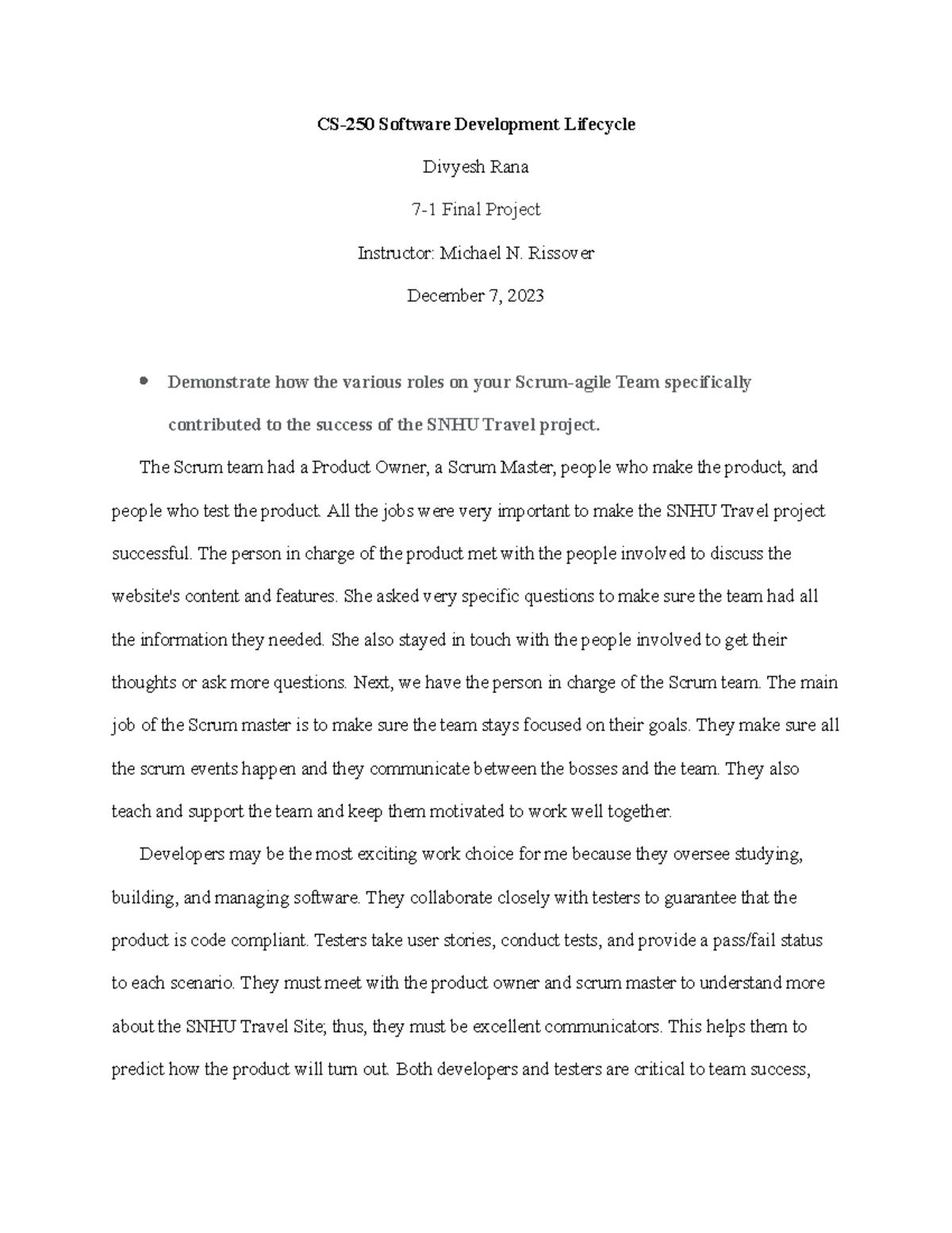 CS-250 7-1 Final Project - Scrum Agile in Software Development - Studocu