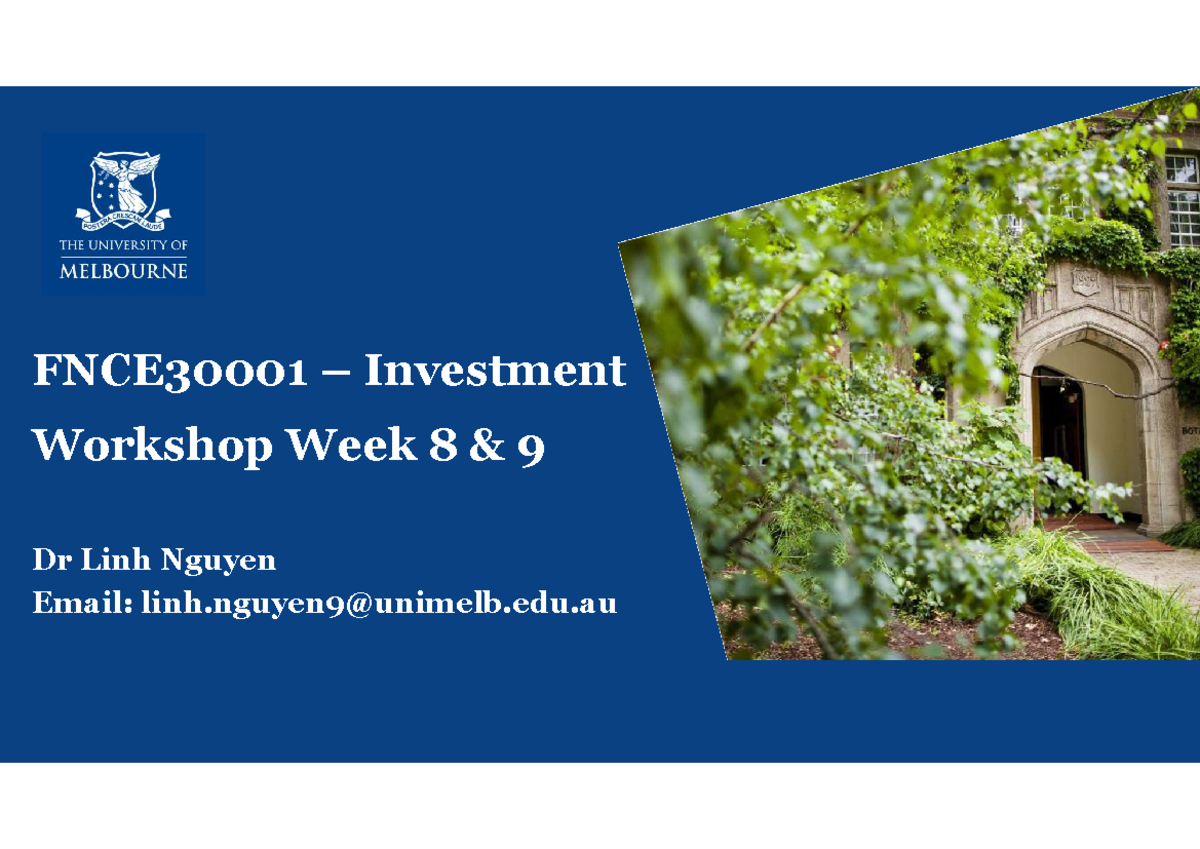 FNCE30001 Week 8 & 9 Workshop: Asset Pricing Models & CAPM Discussion ...