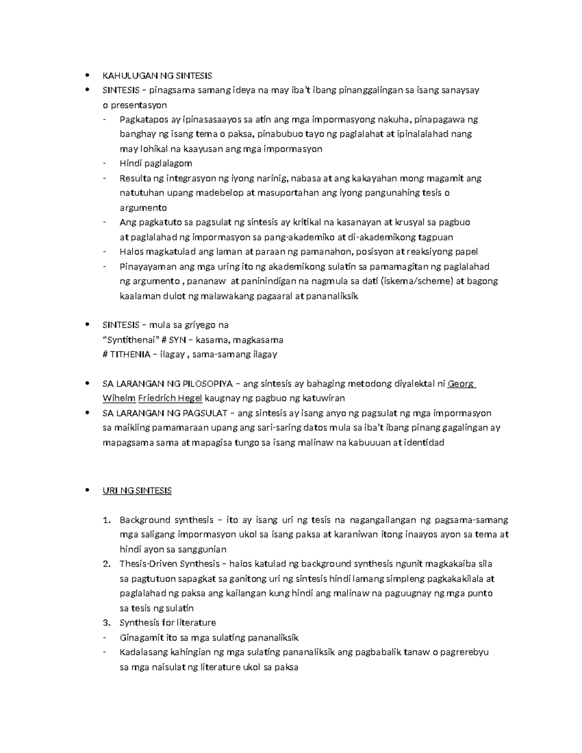 Sintesis sa Piling Larangan: Kahulugan at Mga Hakbang sa Pagsulat - Studocu