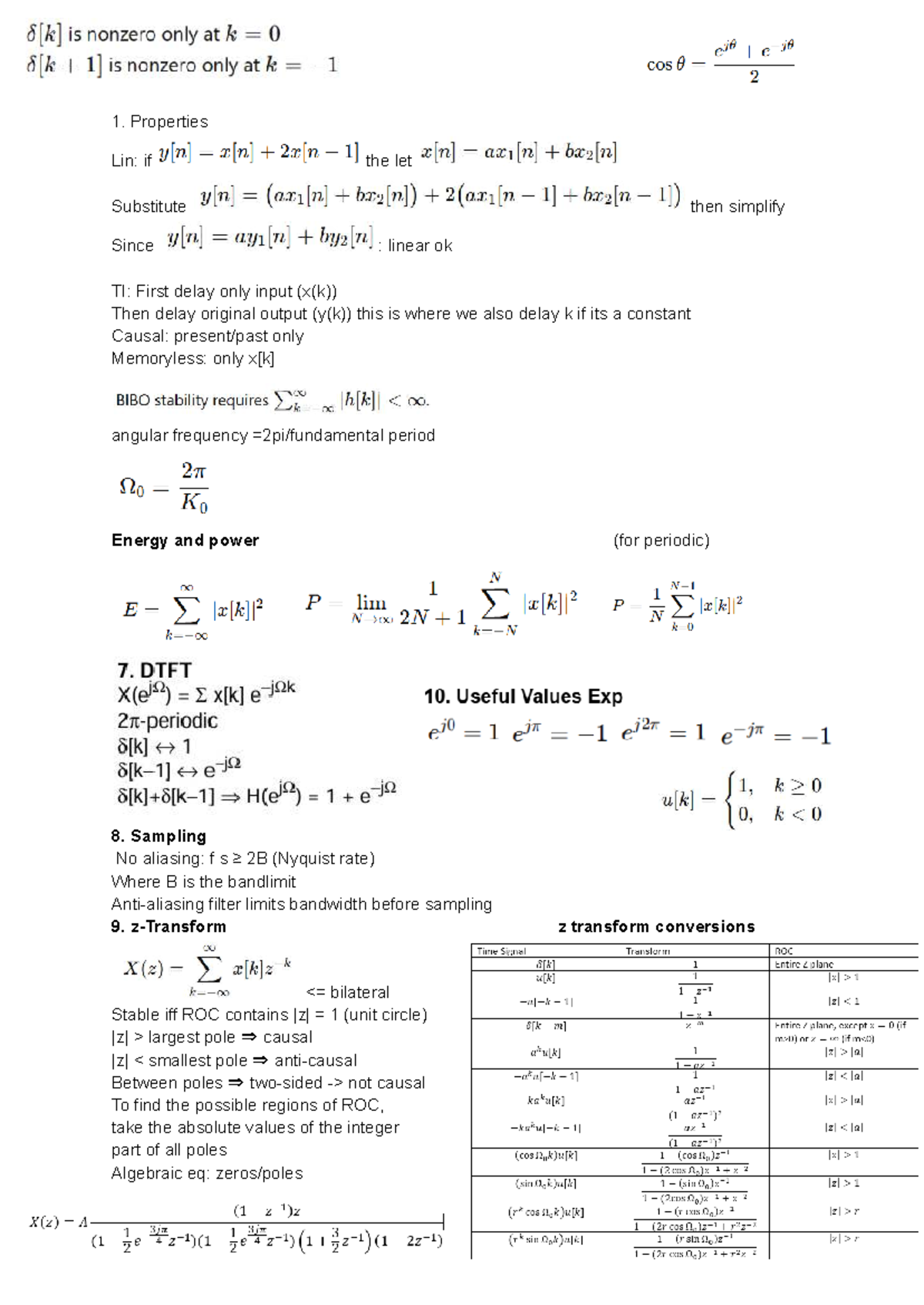 Cheat Sheet: Properties of Linear Systems and Z-Transform Concepts ...