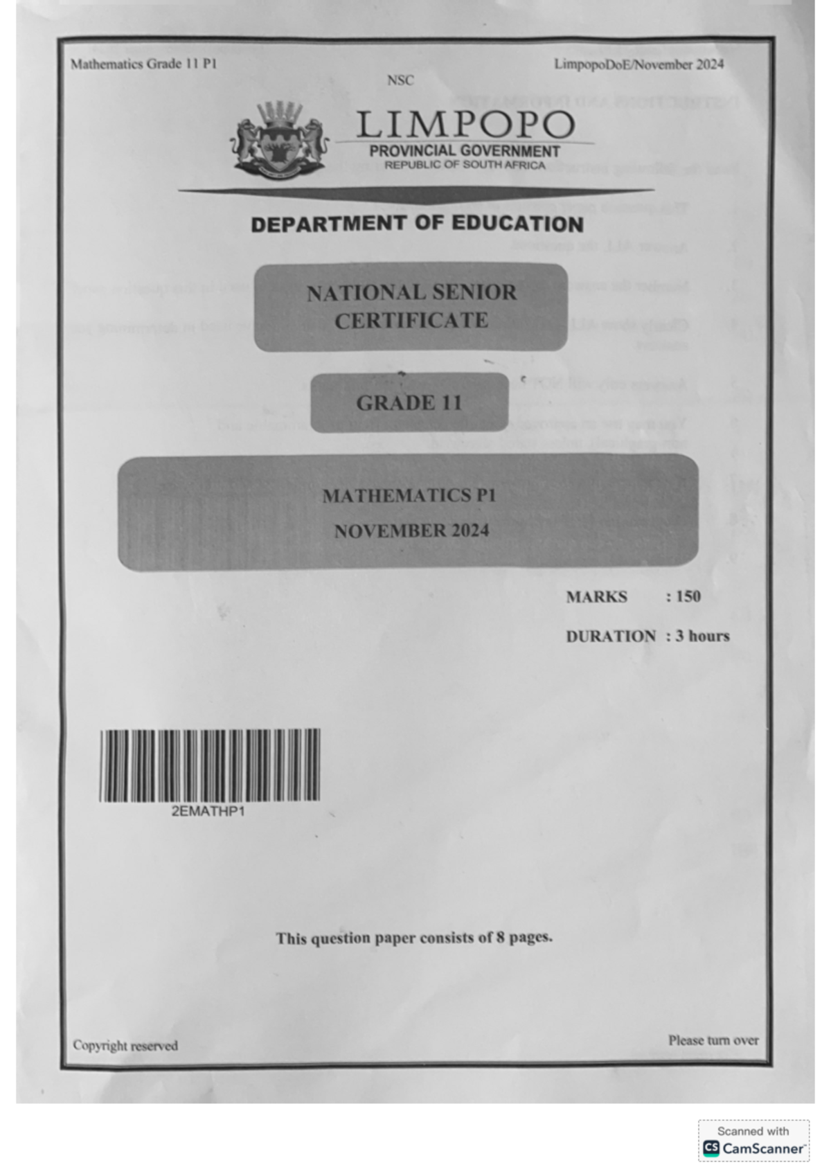 MATH 11 P1 November 2024 Exam Paper - Limpopo Province - Studocu
