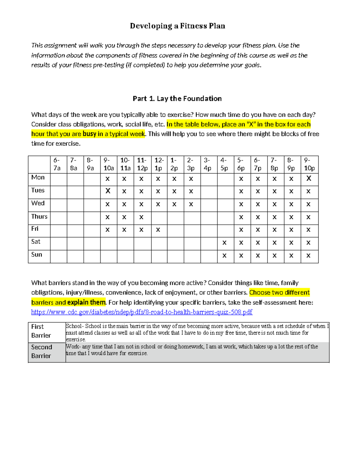 Fitness Plan Assignment: Steps to Develop Your Personal Fitness Goals ...
