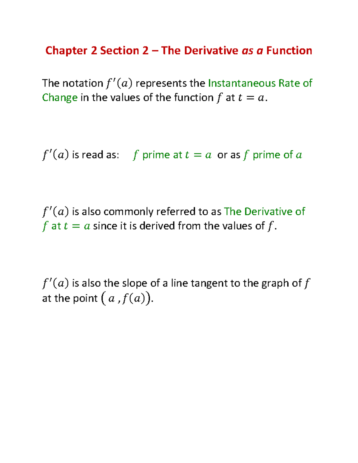 M119 Notes on Chapter 2 Sec 2: Understanding Derivatives - Studocu
