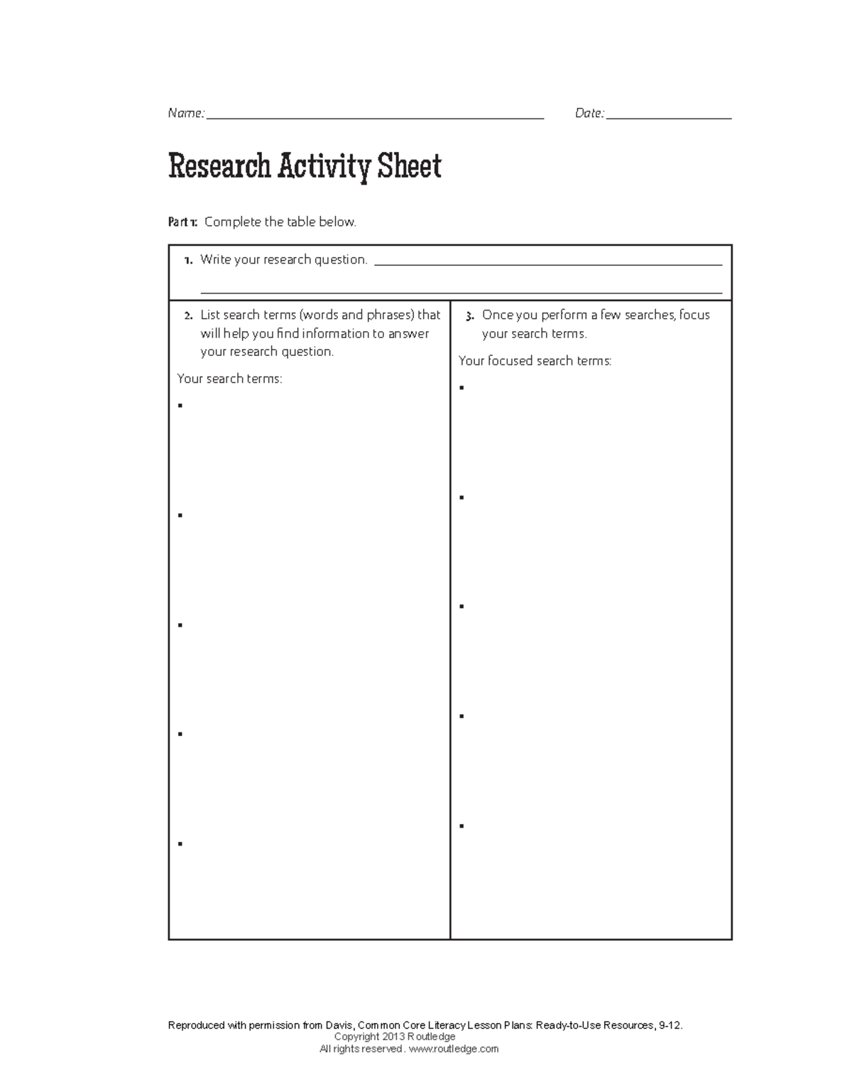 Research Activity Sheet - 77 Larchmont, NY. eyeoneducation. All rights ...