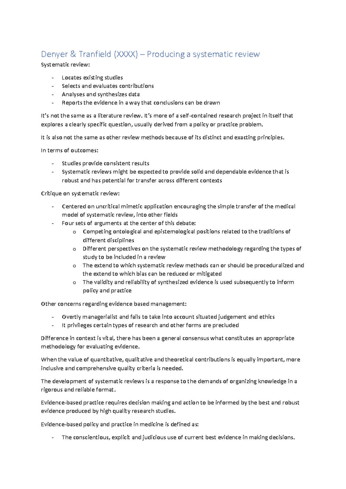 Systematic Review Principles and Frameworks: Module 2 Summary - Studeersnel