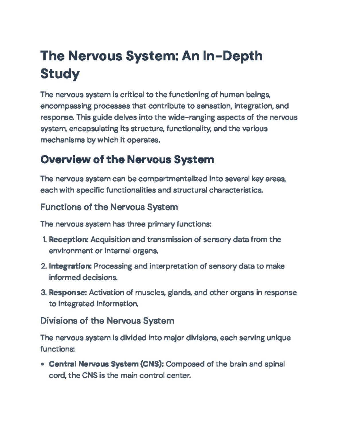 The Nervous System: Structure, Function, and Signal Transmission - The ...