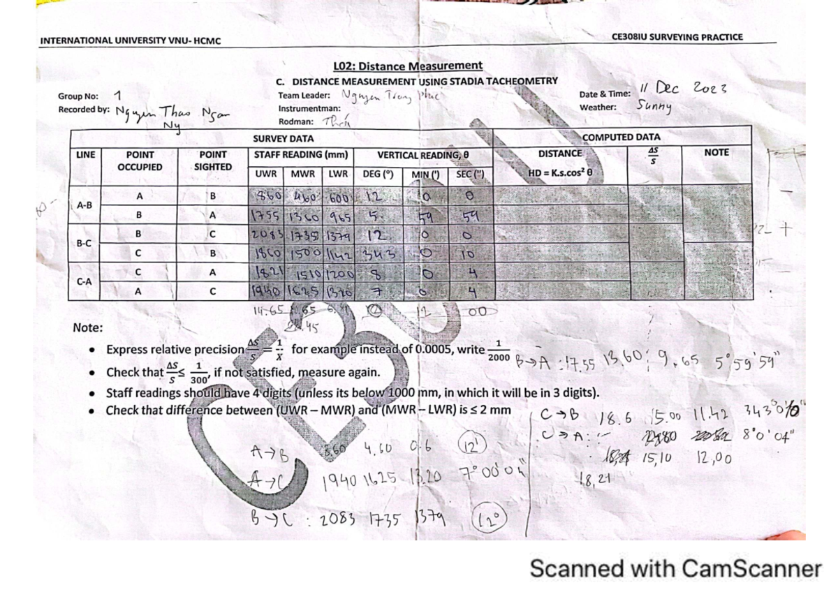 CE308IU Surveying Practice L02: Stadia Tacheometry Report - Studocu