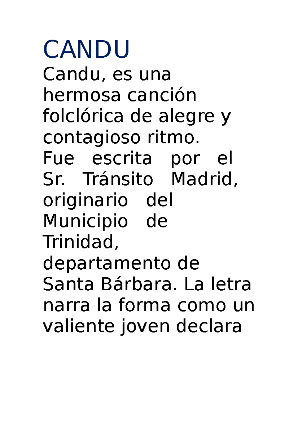Canciones Folclóricas: Análisis de "Candu" y "El Barreño" - Studocu