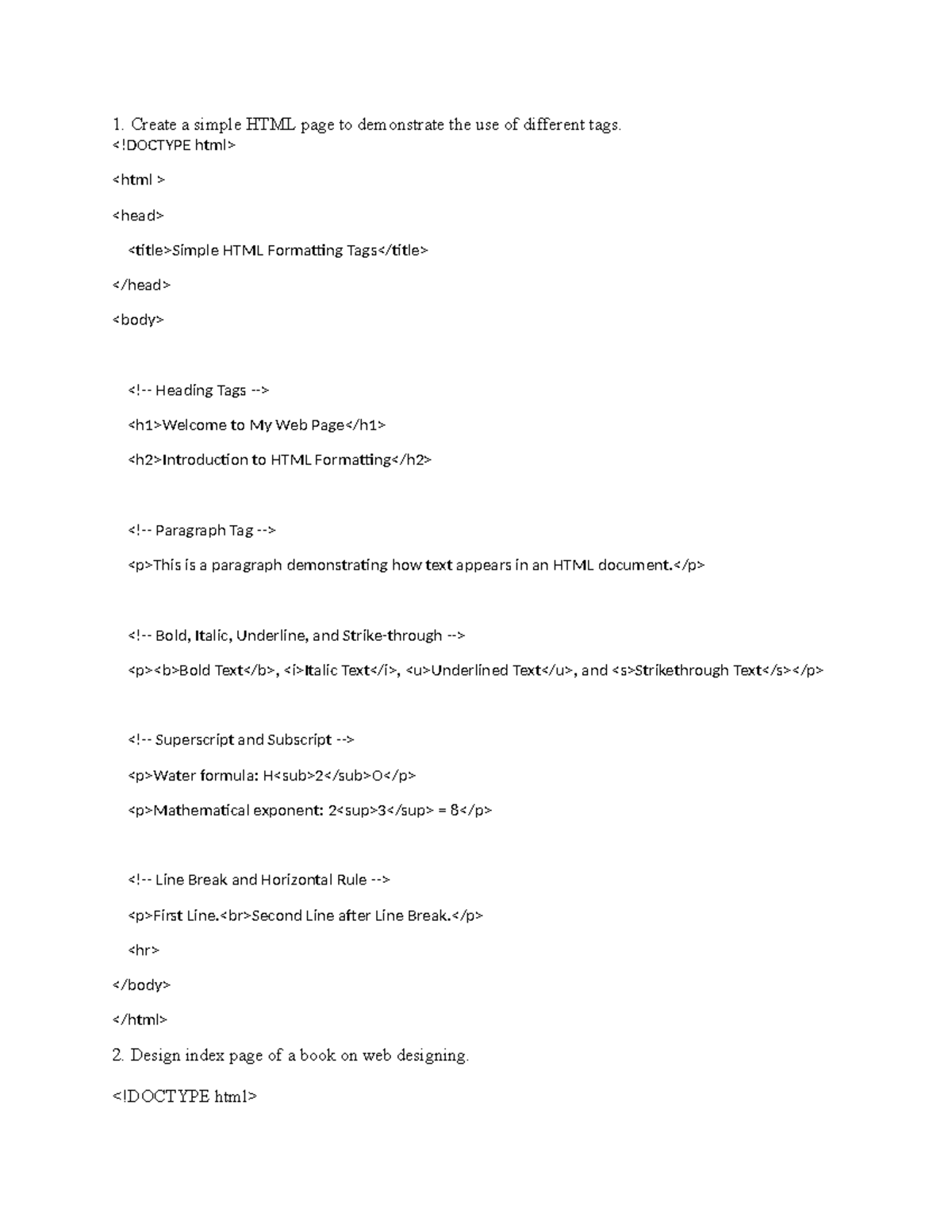 Web Designing Lab - HTML Tags & Project Guide (WD 101) - Studocu
