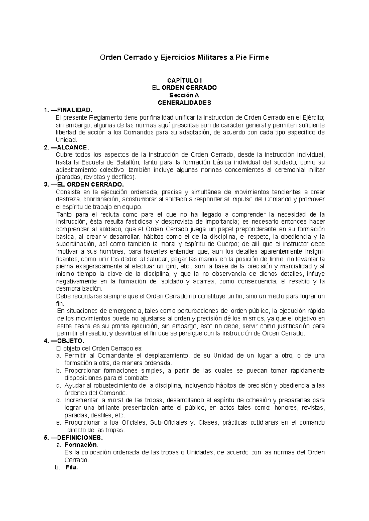 Manual de Orden Cerrado y Ejercicios Militares - CAPÍTULO I - Studocu