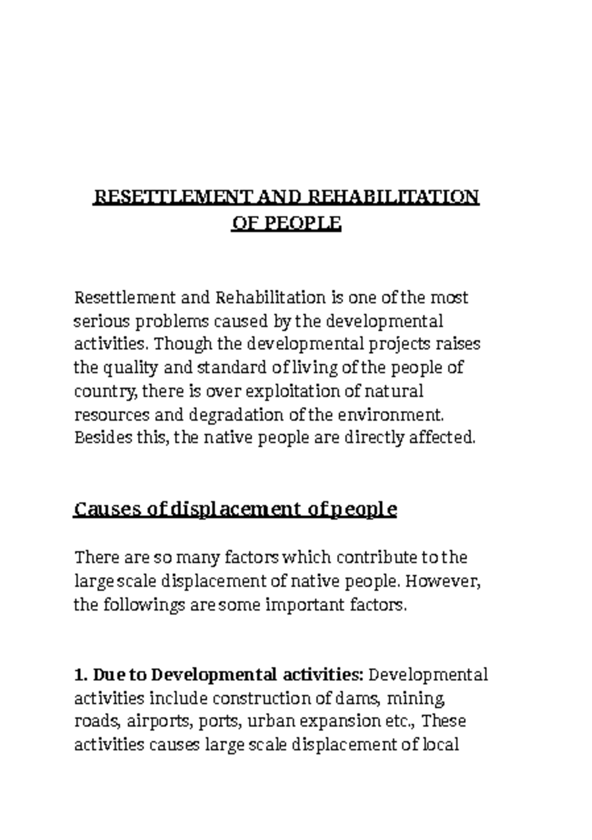 Resettlement AND Rehabilitation OF People - RESETTLEMENT AND ...