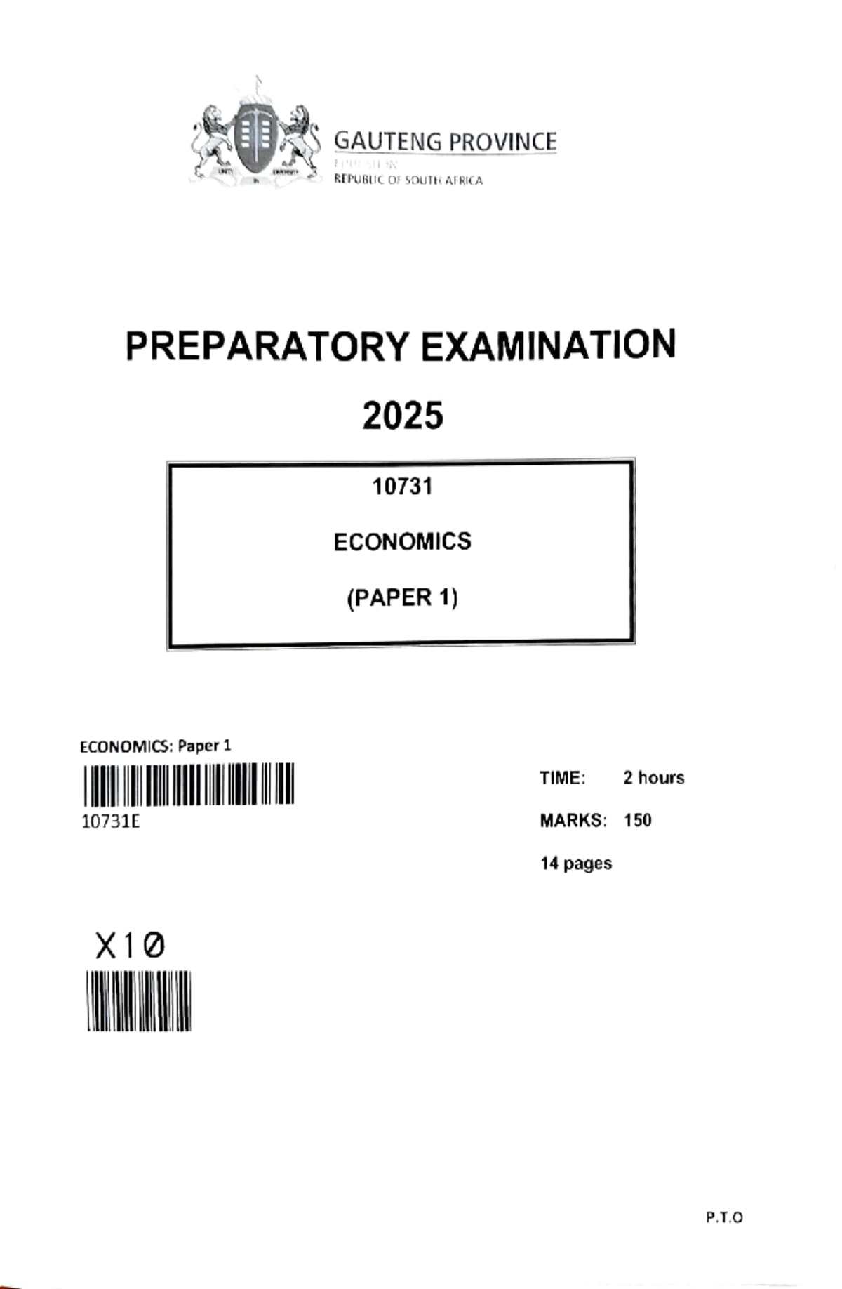 Economics Paper 1 2025 - Gauteng Province Preparatory Exam - Studocu