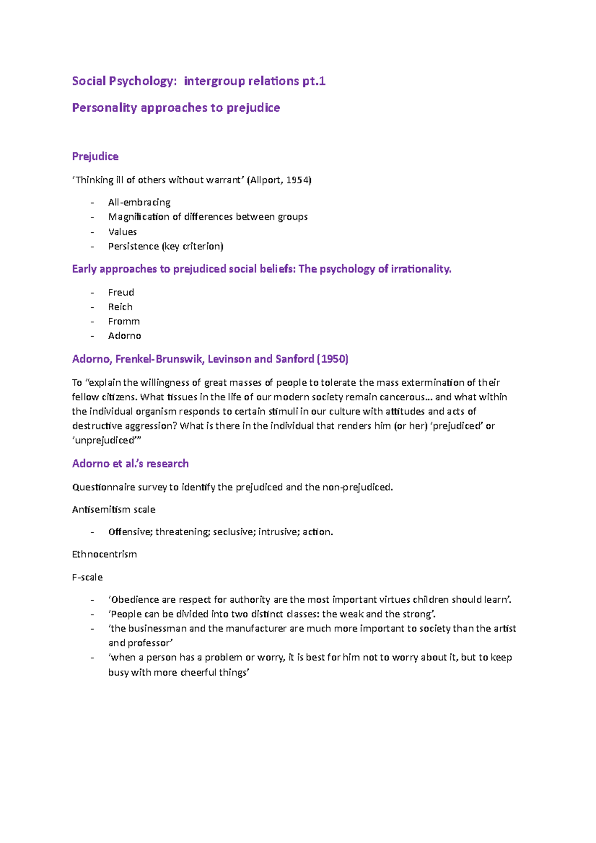 Social Psychology #1 Personality approaches to prejudice - Social ...