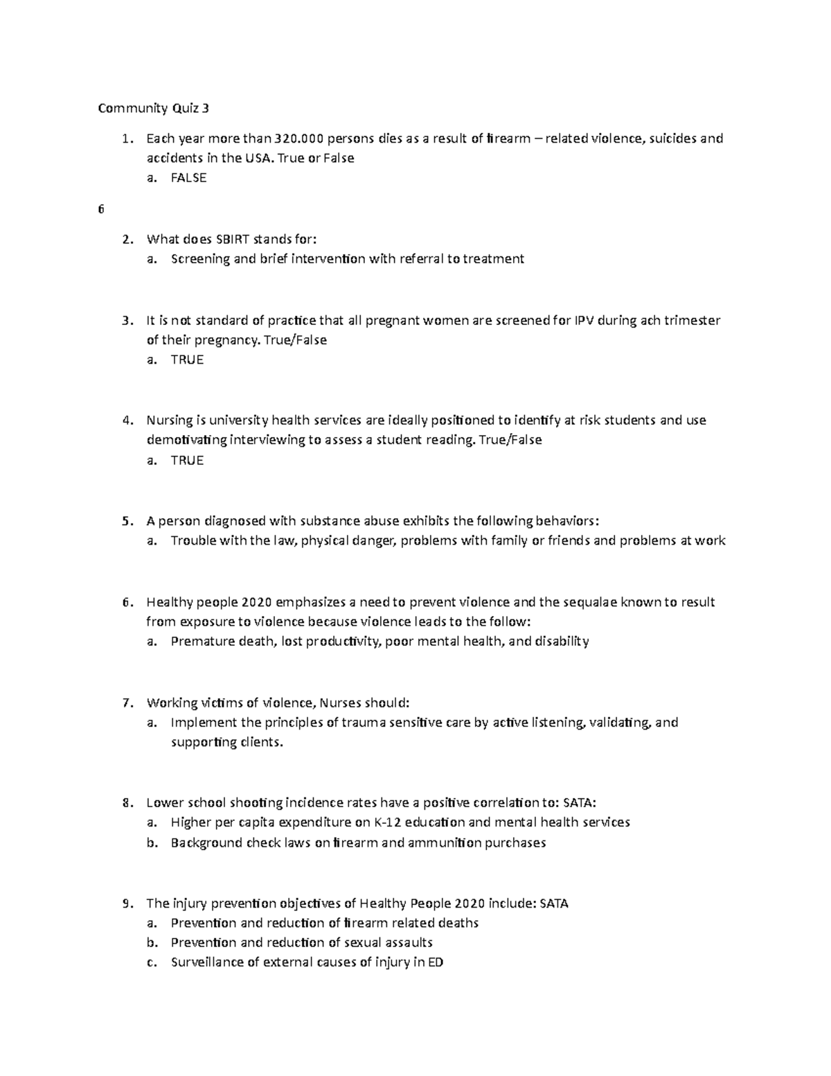 Community Quiz 3 - Topics in Health and Safety Issues - Studocu