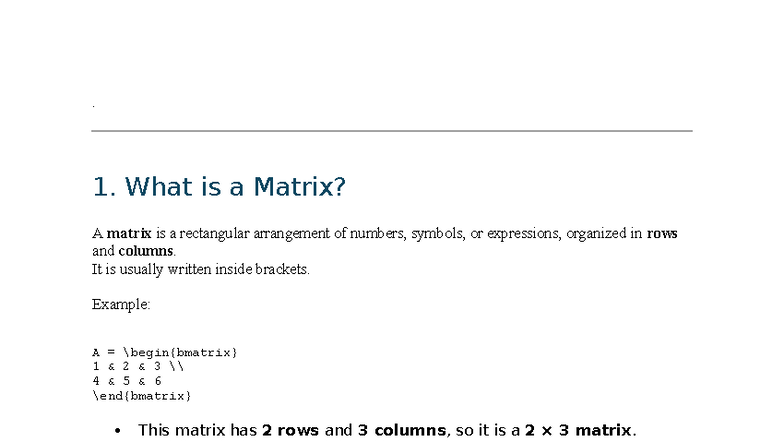 MATH 101: Understanding Matrices and Their Operations - Studocu