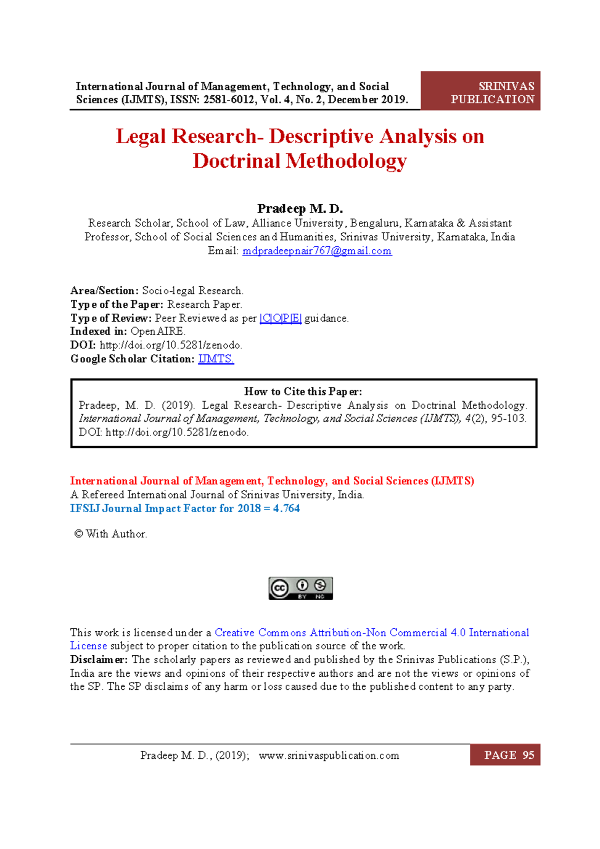 Legal Descriptive Analysis on Doctrinal Methodology (IJMTS) - Studocu