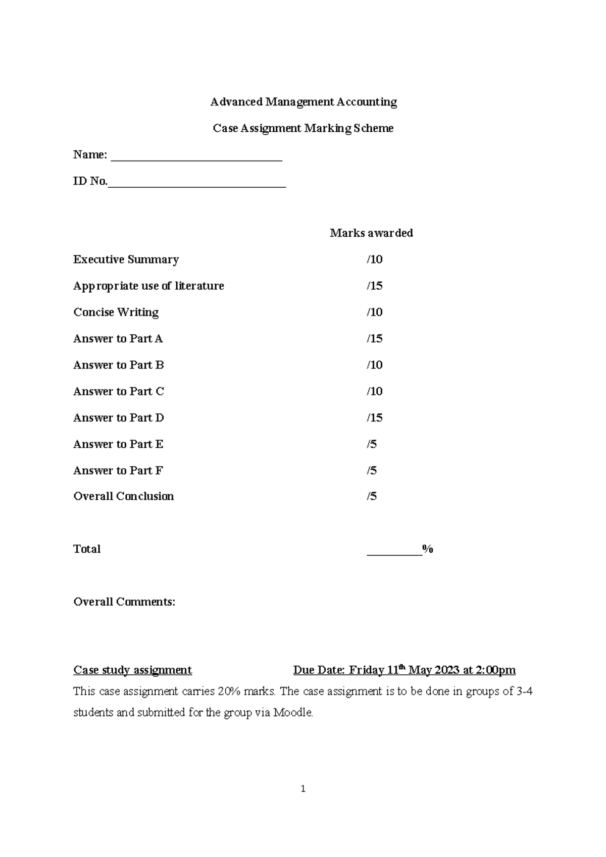Management Accounting-Case Study Assignment Analysis (MGT101) - Studocu