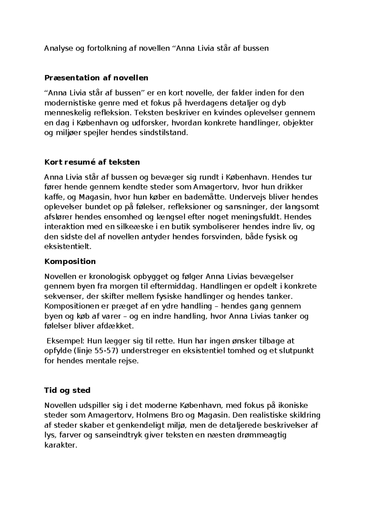 Analyse og fortolkning af novellen "Livia står af bussen" - Studocu